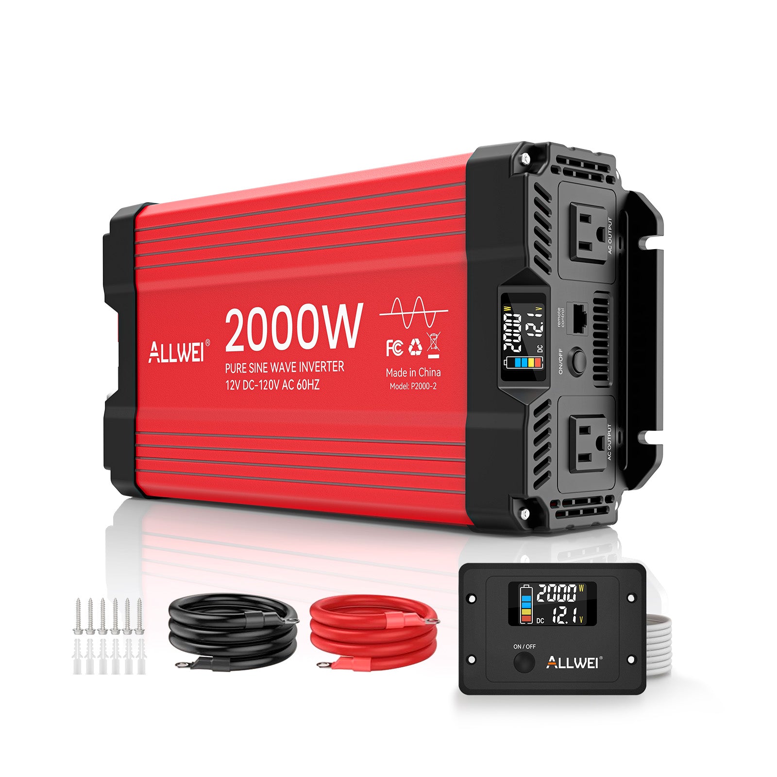 ALLWEI 2000W Pure Sine Wave Inverter - 12V DC to 120V AC Power Convert